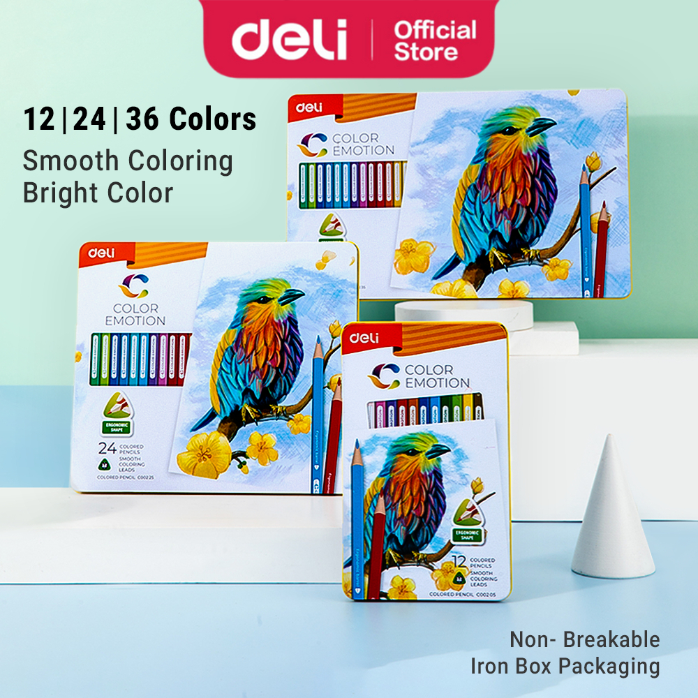 Deli Color Emotion Colour Pencils with Iron Case Color Lead (12/24/36 ...