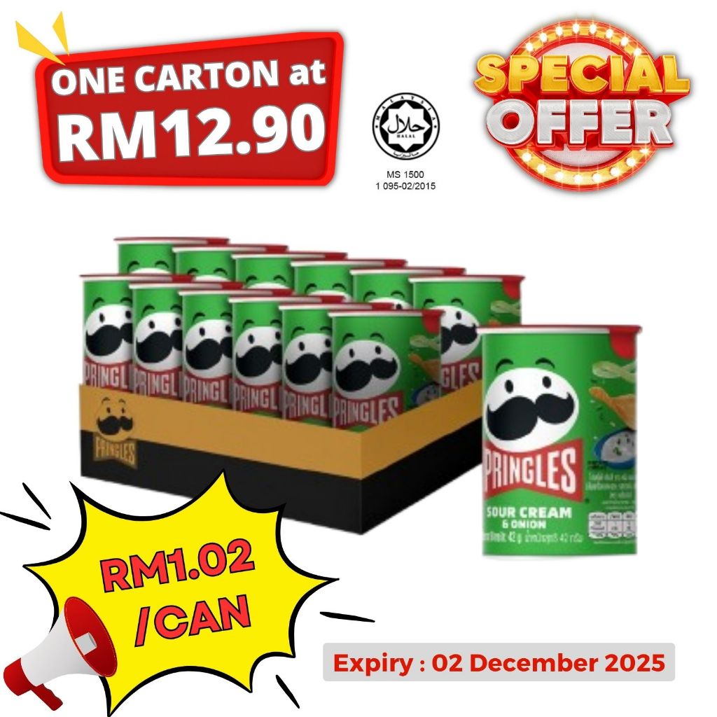 Pringles Potato Chips Carton (Original/Sour Cream) 12 x 42g [Expiry ...