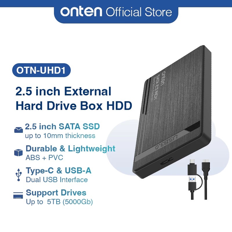 ONTEN UHD1 2.5" Enclosure Hard Drive CASE USB 3.0 USB-C 3.1 Gen 2 SATA ...
