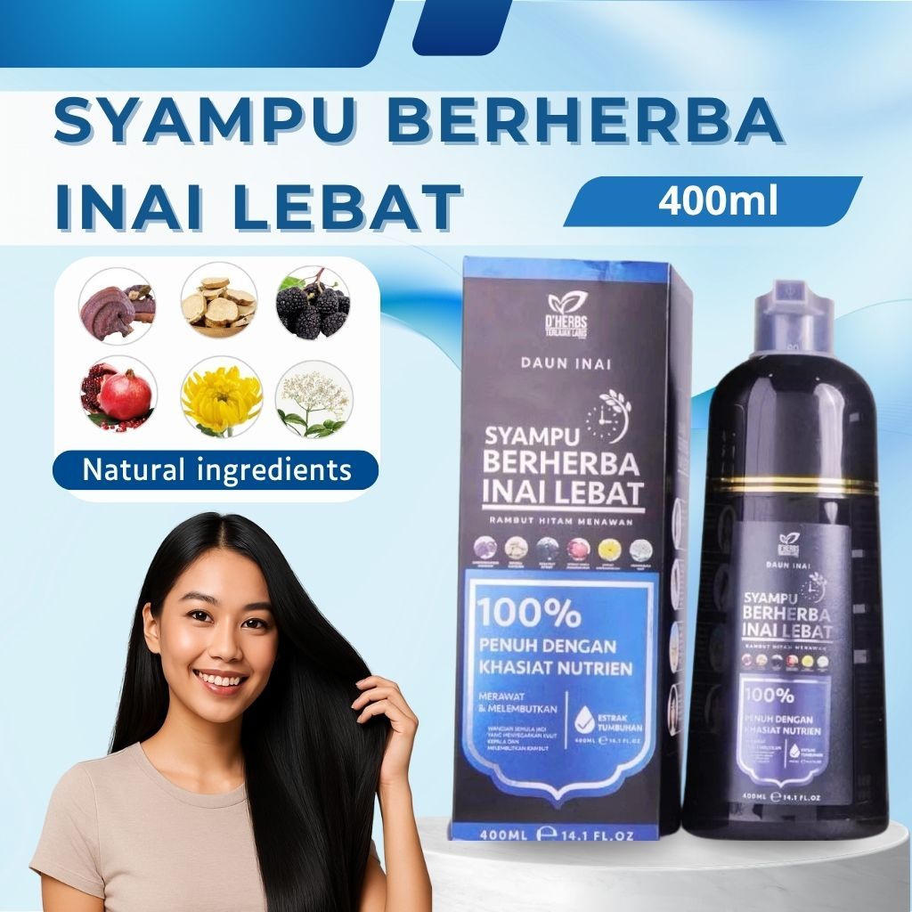 SYAMPU BERHERBA INAI LEBAT Shampoo DHerbs Natural Herbal Gray Coverage ...