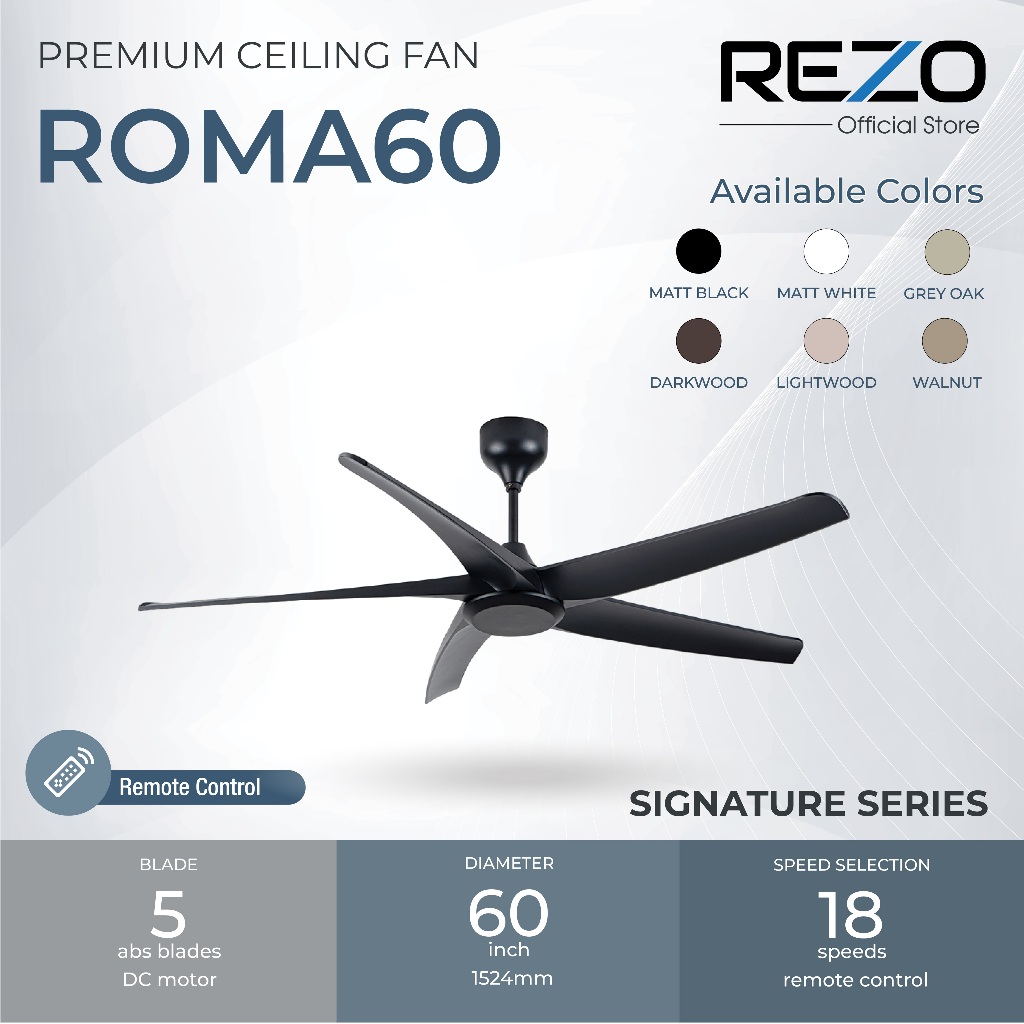 REZO Signature Series 60" 5 Blades DC Motor Ceiling Fan With Remote ...