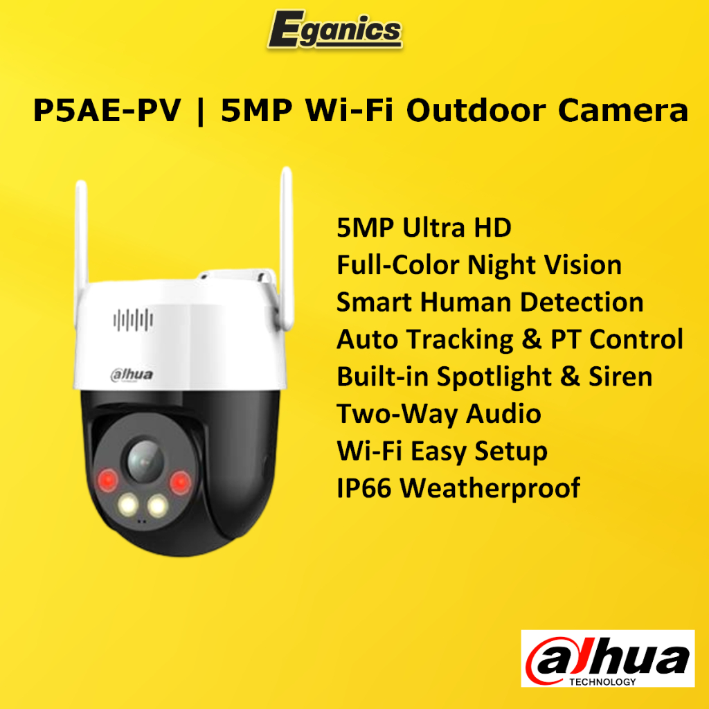 Dahua DH-P5AE-PV 5MP Outdoor WiFi PT Camera Full Color Night Vision ...
