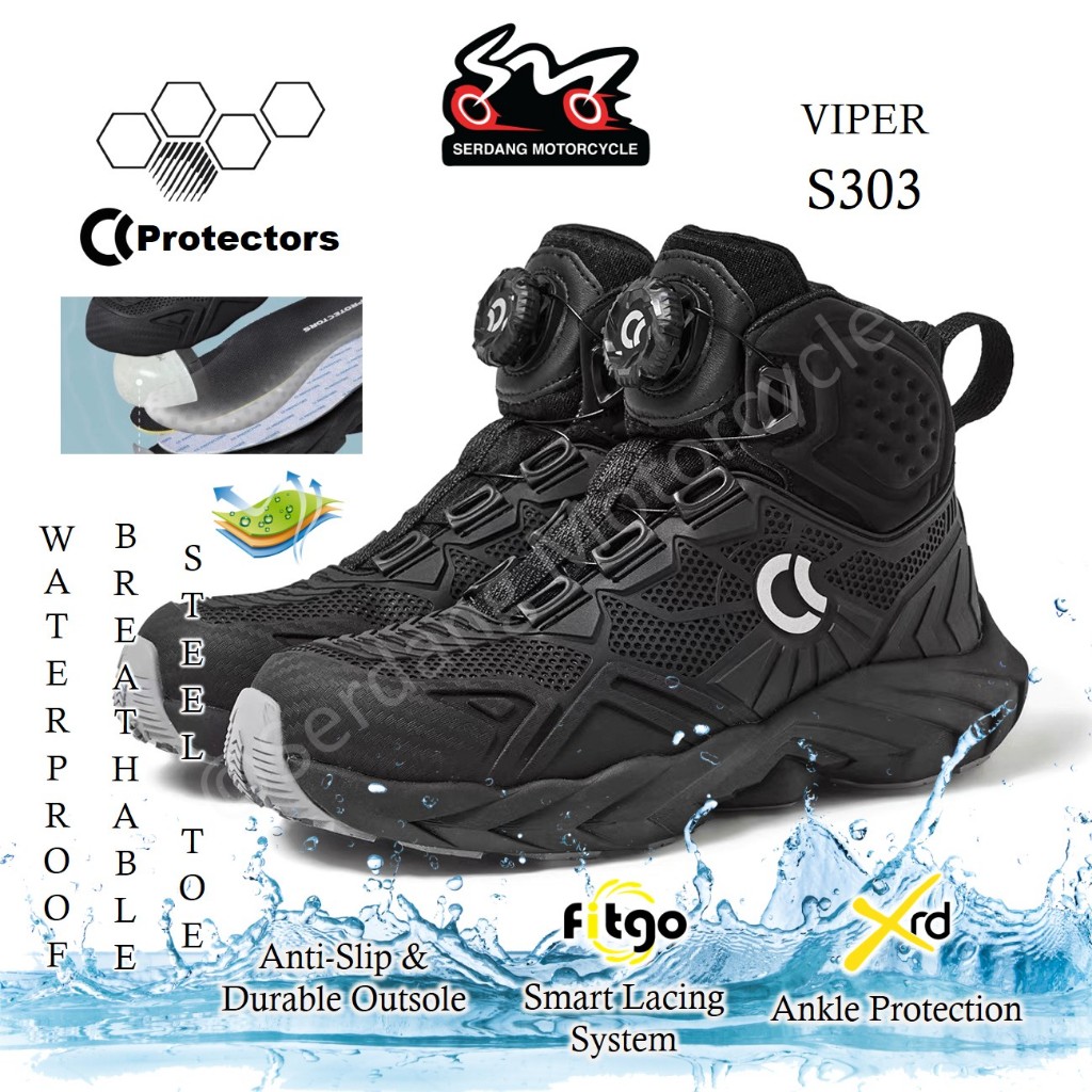 CC Protectors S303 Viper Waterproof Steel Toe Riding Shoe Protection ...