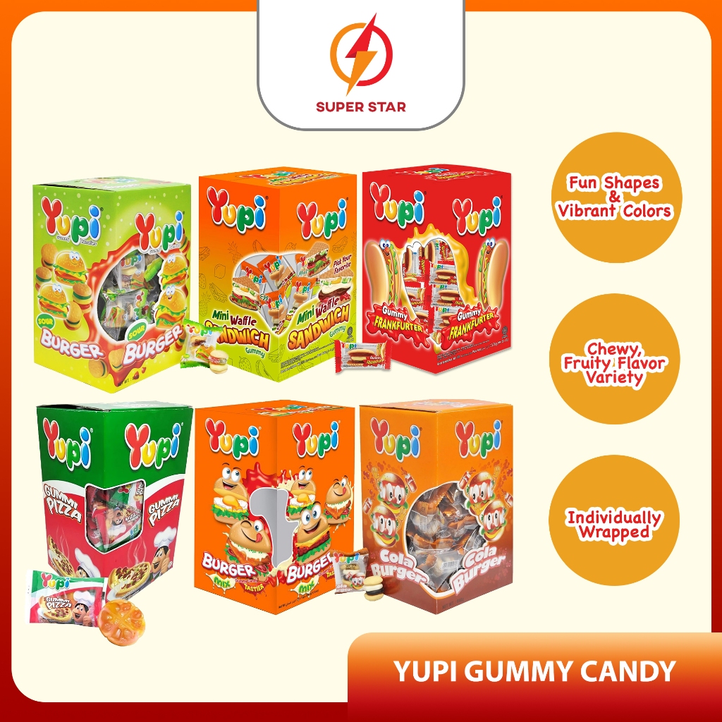 Yupi Gummy Burger Chewy Candy Sour Burger Cola Burger Mini Burger 72s ...