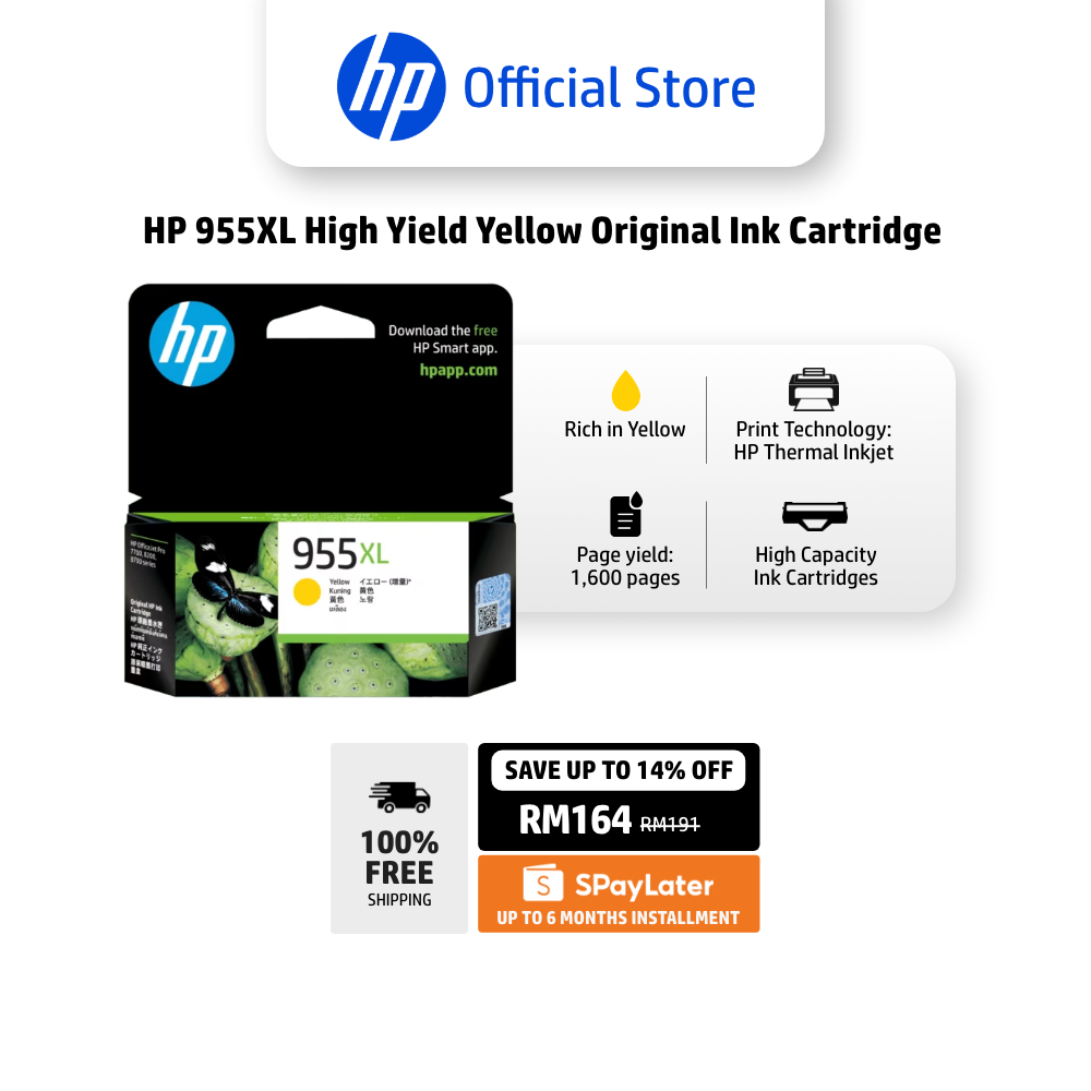 HP 955XL High Yield Yellow Original Ink Cartridge | HP Thermal Inkjet ...