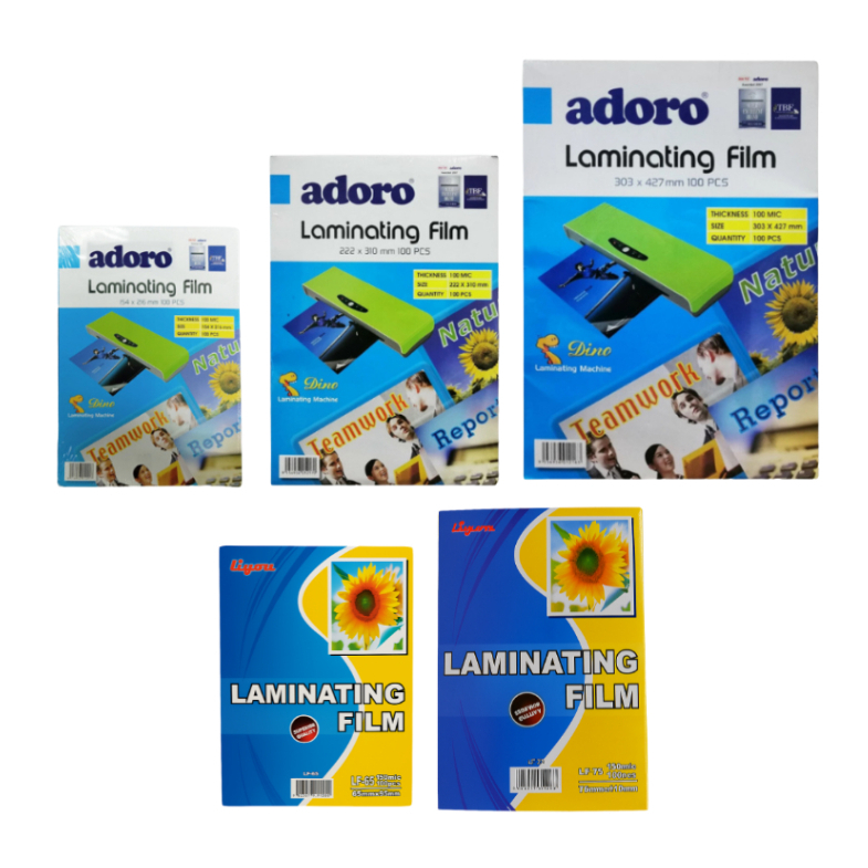 ADORO / LIYOU Laminating Film 100's (A3 / A4 / A5 / 75mm x 110mm / 65mm x 95mm / 54mm x 86mm ...