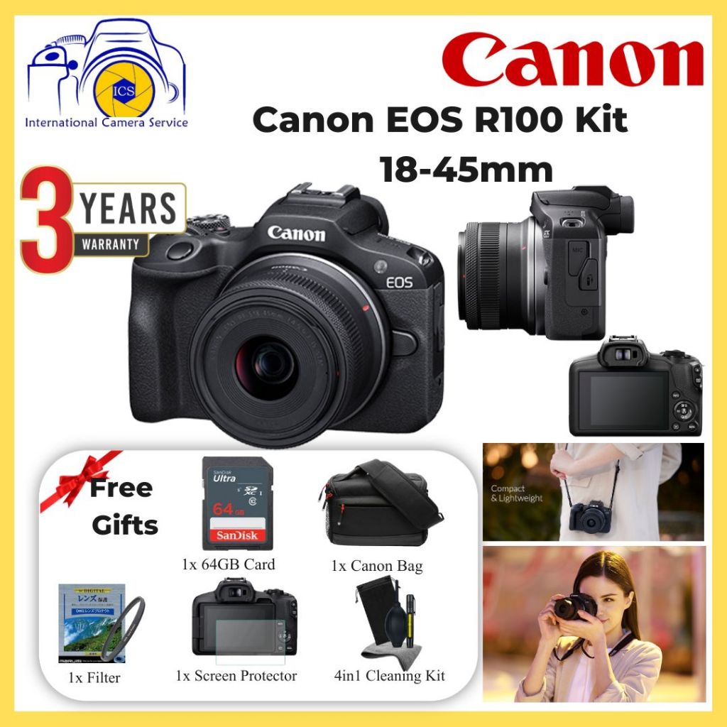 Canon EOS R100 (RF-S18-45mm IS STM) Free 64GB Ultra SD Card,Bag ...