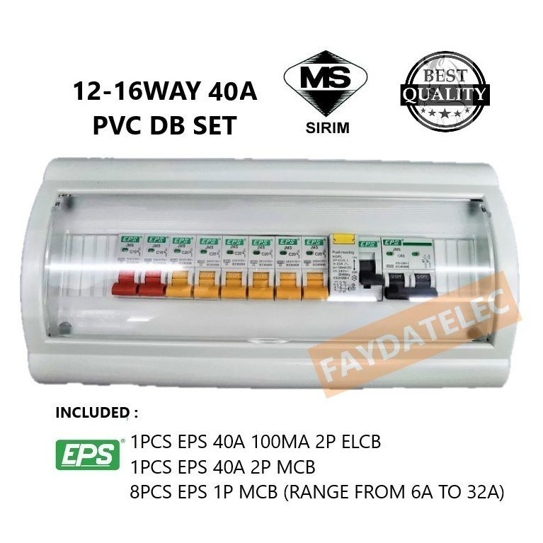 [NEW] EPS 40A 12WAY PVC DB SET C/W 8pcs 1P MCB &1pcs 2P ELCB &1pcs 2P ...