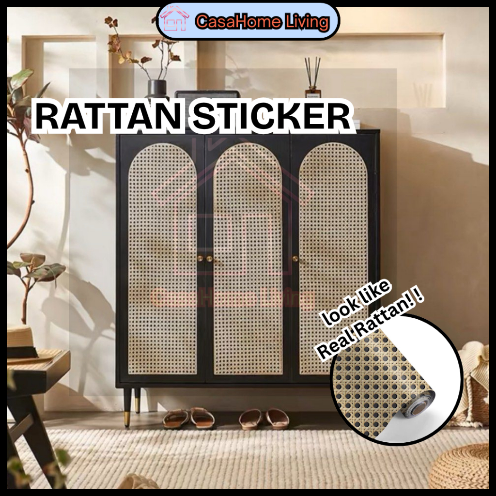 3D Rattan PVC Wallpaper Cabinet Sticker Decor Living Room Ruang Tamu ...