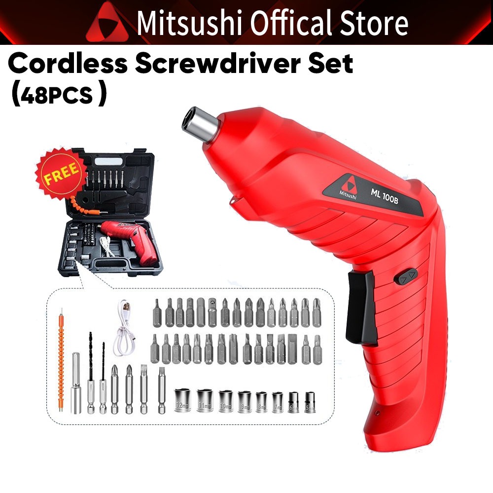 Mitsushi 48PCS Cordless Screwdriver Set elektrik Drill Rechargeable 4 ...