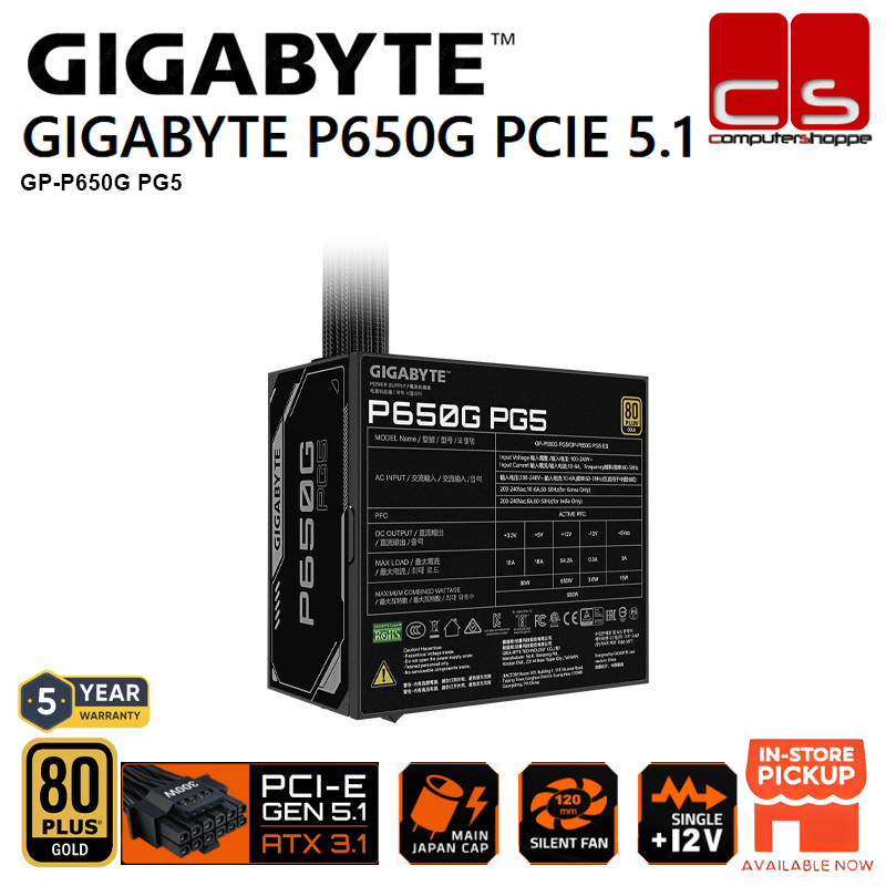 Gigabyte P650G 80+ Gold 650w / P650G PCIE 5.1 Gold 650w Power Supply ...