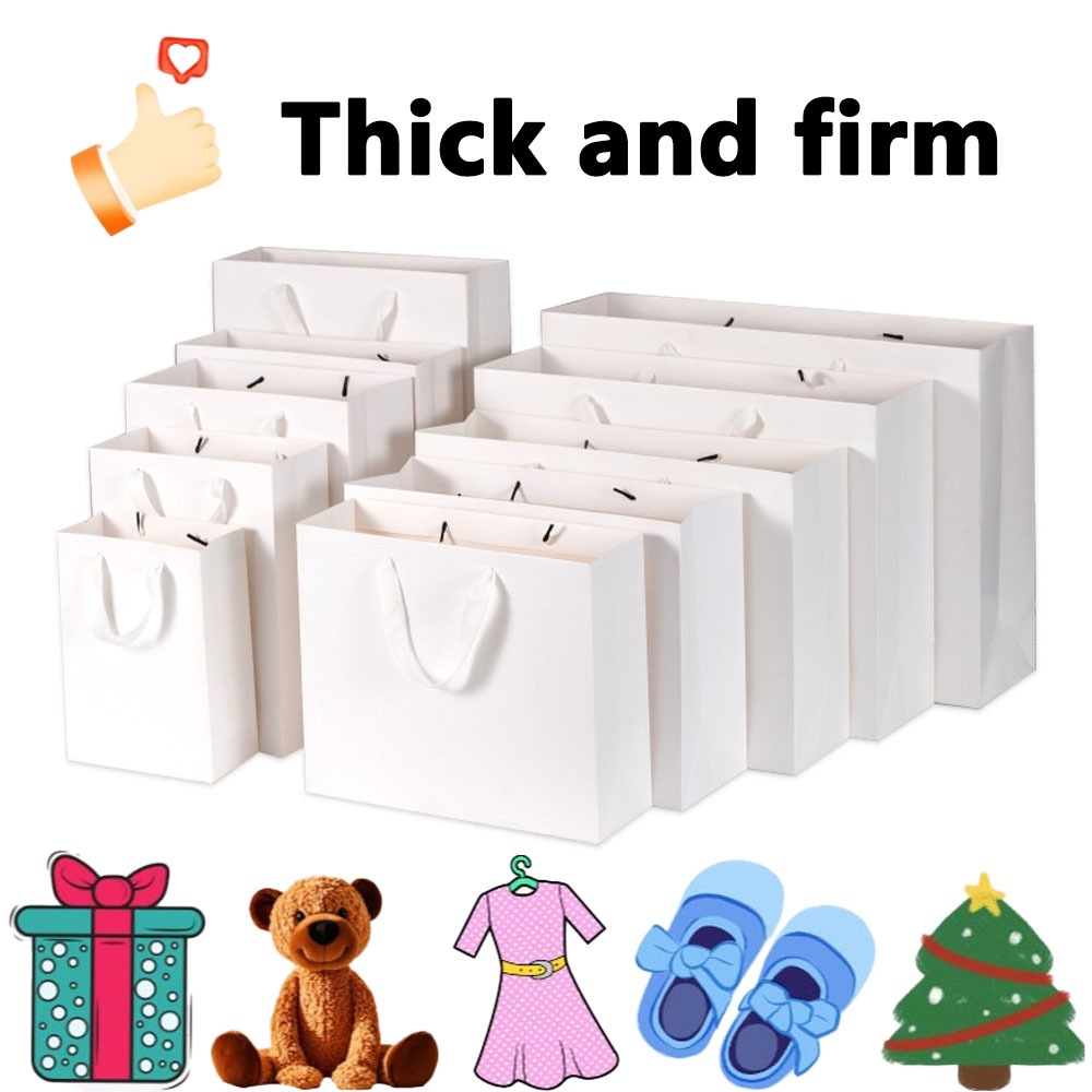 Ready Stock White Kraft Paper Gift Bag 220GSM Thick Strong Rope Handle ...