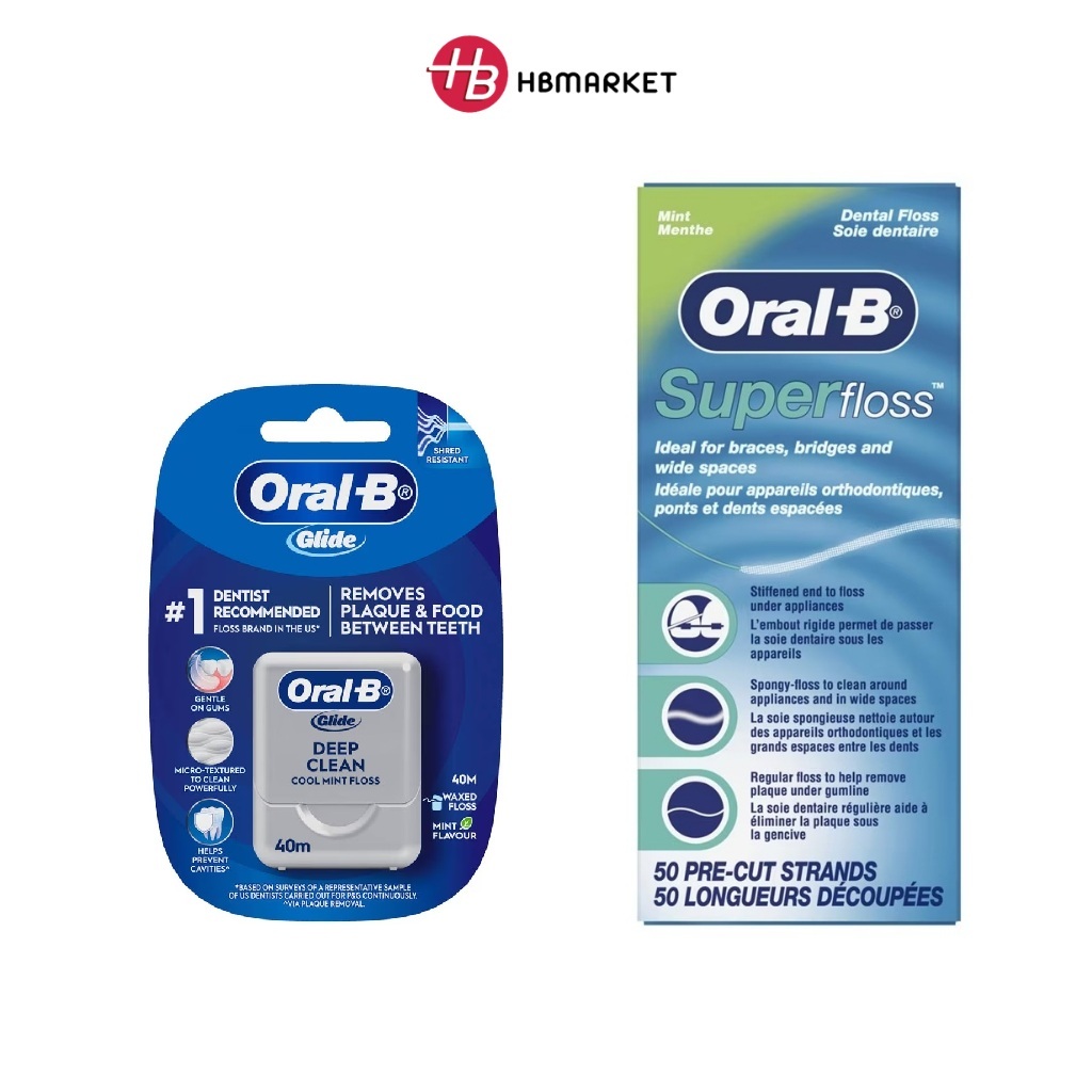 Oral-B Glide Deep Clean Floss Cool Mint 40m | Oral-B Super Floss Dental ...