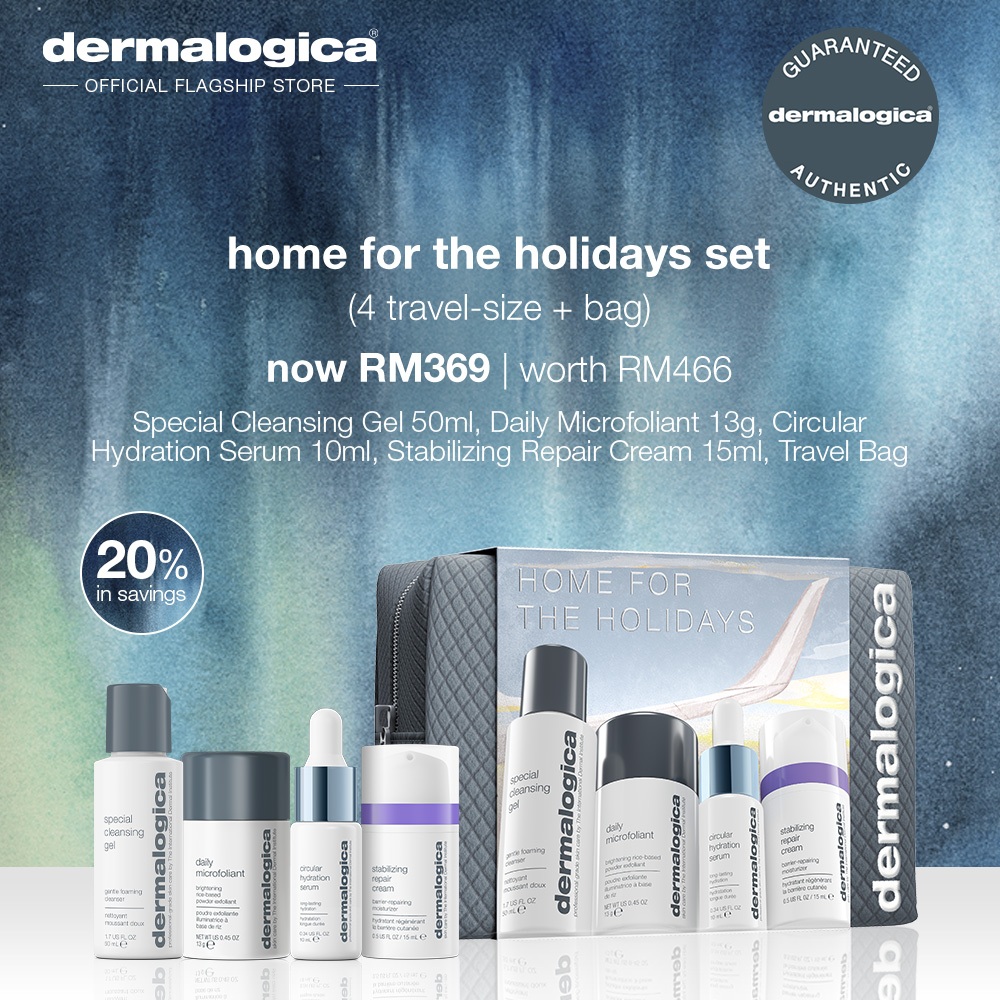 [value set] dermalogica home for the holidays set (4 travel-size + bag ...