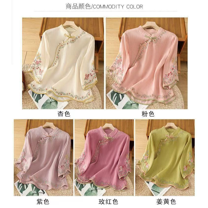 Chinese Retro x Southeast Asia Style Blouse | Linen-Cotton Embroidered ...