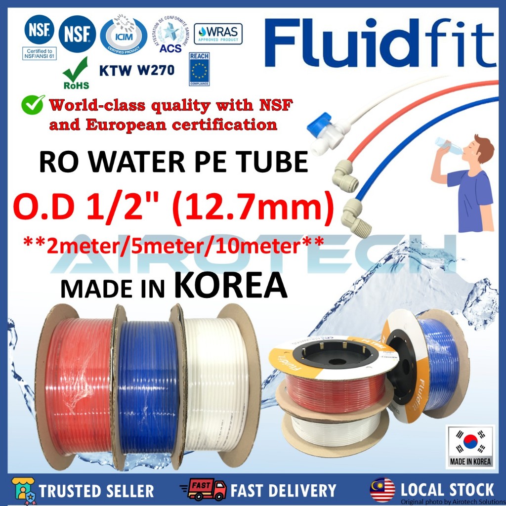 Fluidfit [MADE IN KOREA] 1/2" OD RO Water Tube PE Hose Water Filter ...