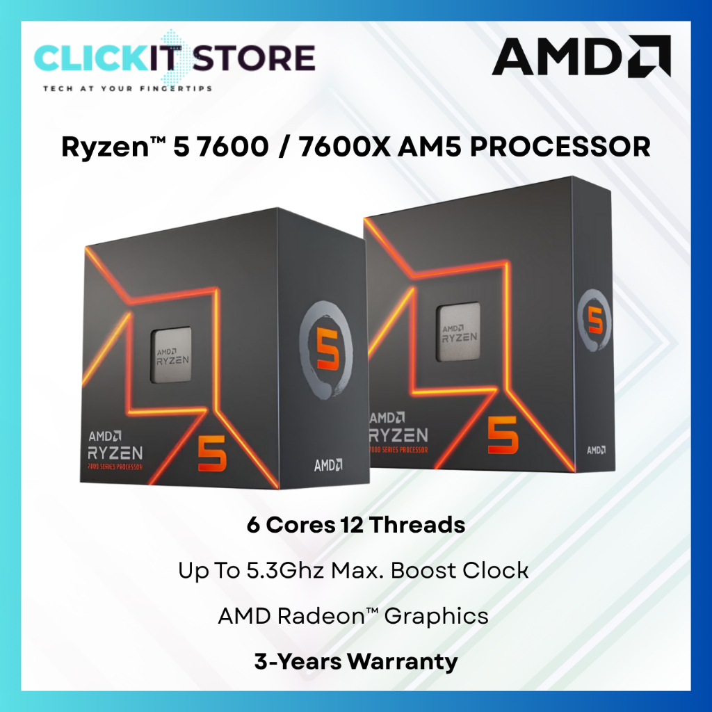 AMD Ryzen™ 5 7600/ 7600X CPU AM5 Processor | 6 Cores 12 Threads | Max ...