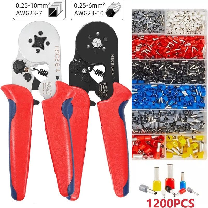 HSC8 6-4A 6-6A 1200/1900pcs Ferrule Crimper Plier Kit 0.25-10mm² AWG23 ...