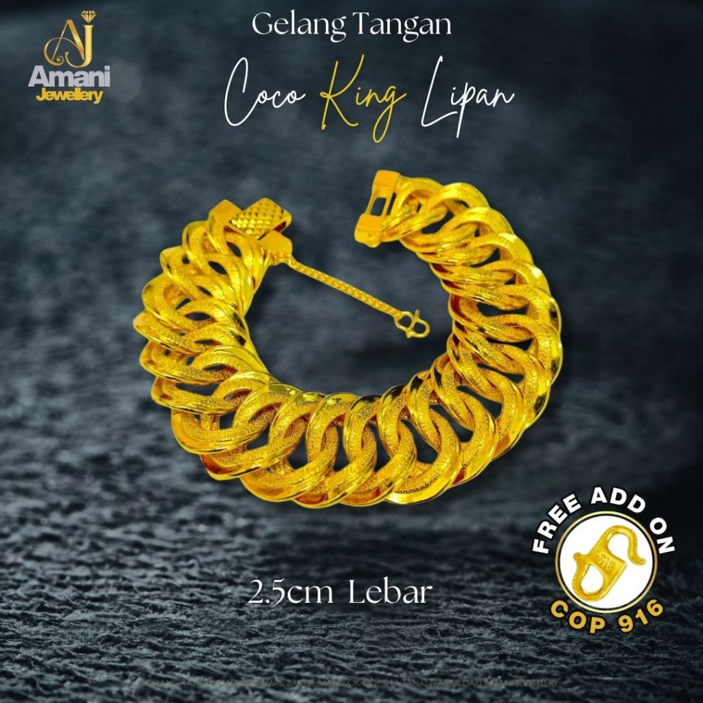 Gelang Tangan CoCo King Lipan Emas Sadur Bangkok Cop 916 Tahan Lasak ...
