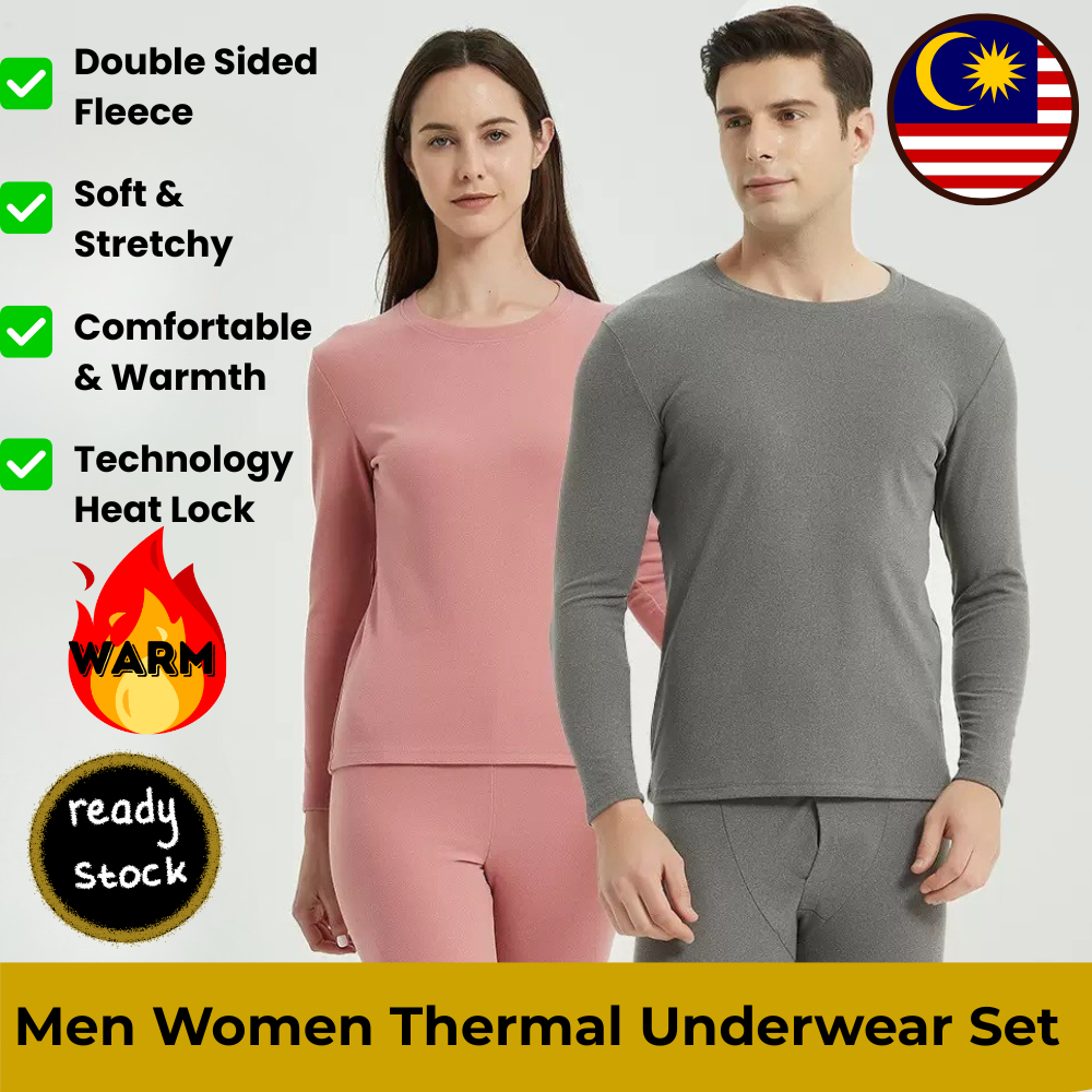 Thermal Underwear Set for Men & Women Double Sided Fleece Round Neck ...