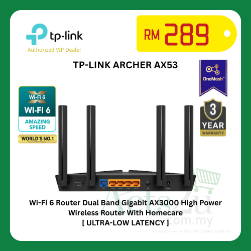 TP-Link Archer AX53 Wifi 6 Router Dual Band Gigabit AX3000 High Power ...