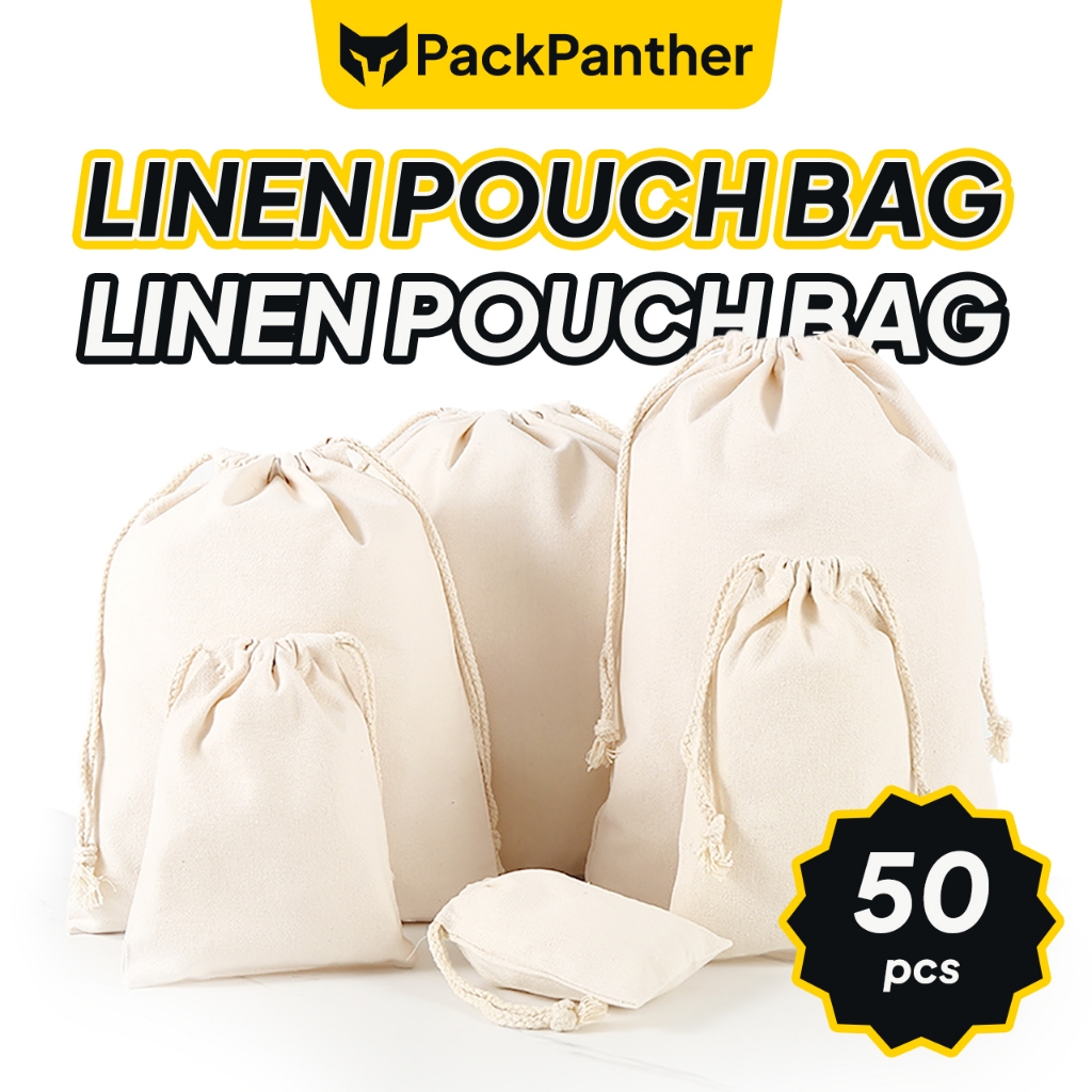50pcs Linen Beg Serut Drawstring Pouch Natural Burlap Cenderahati ...
