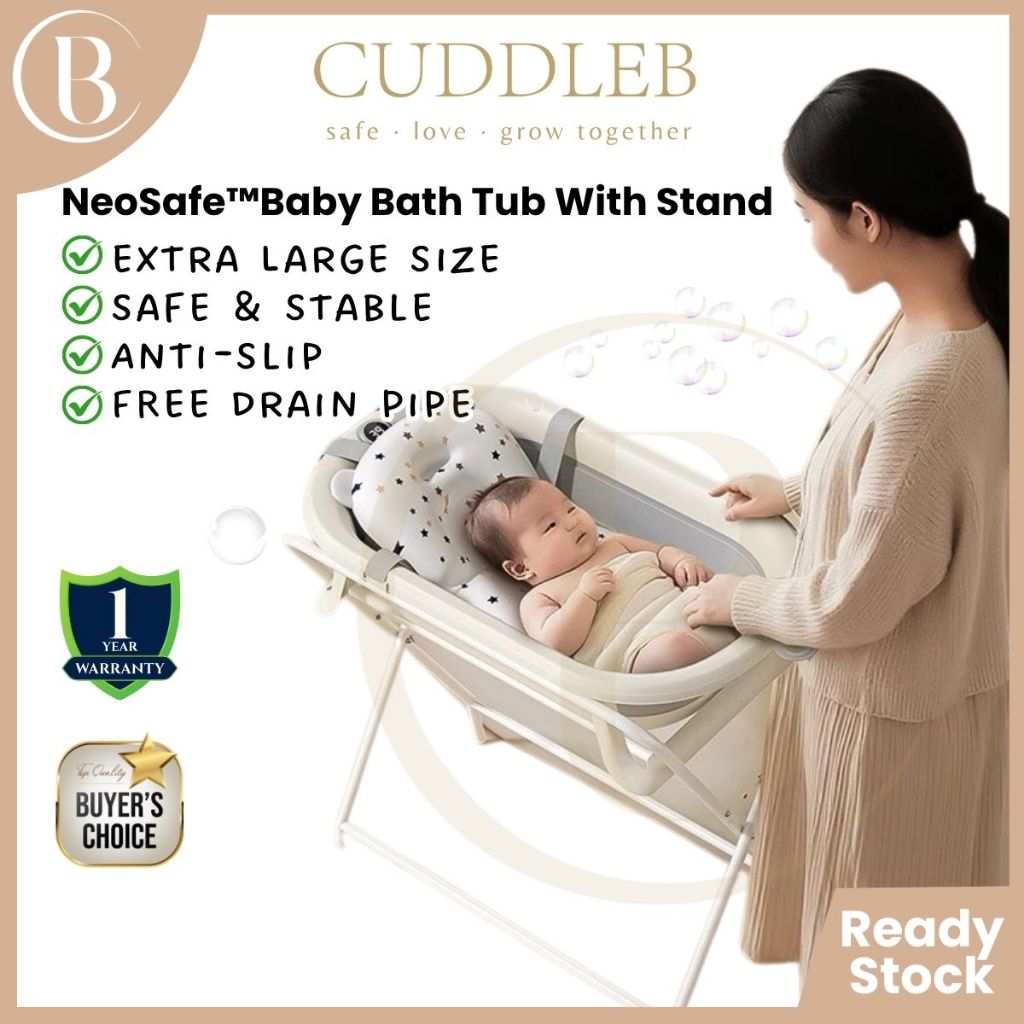 CUDDLEB NeoSafe™ Besen Mandi Baby Dengan Stand Foldable Baby Bath Tub ...