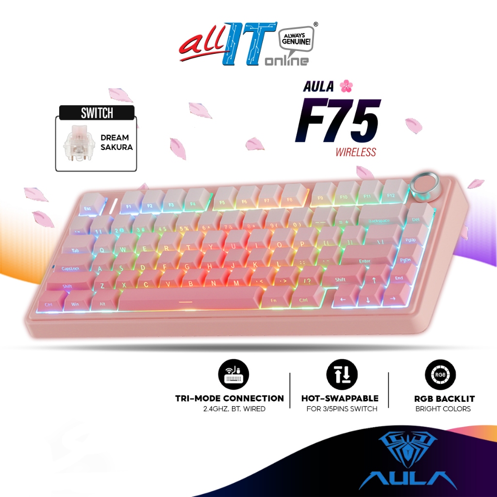 AULA F75 Wireless Mechanical Gaming Keyboard with Tri-Mode Connection ...