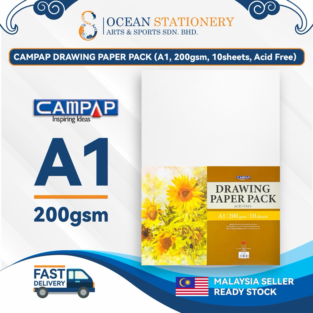 CAMPAP DRAWING PAPER PACK THICK PAPAER (A1, 200gsm, 10sheets, Acid Free ...