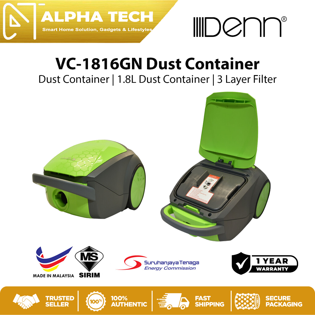 DENN VC-1816GN Bagless Dust Container | 18L | Bagless | 3 layer Filter ...