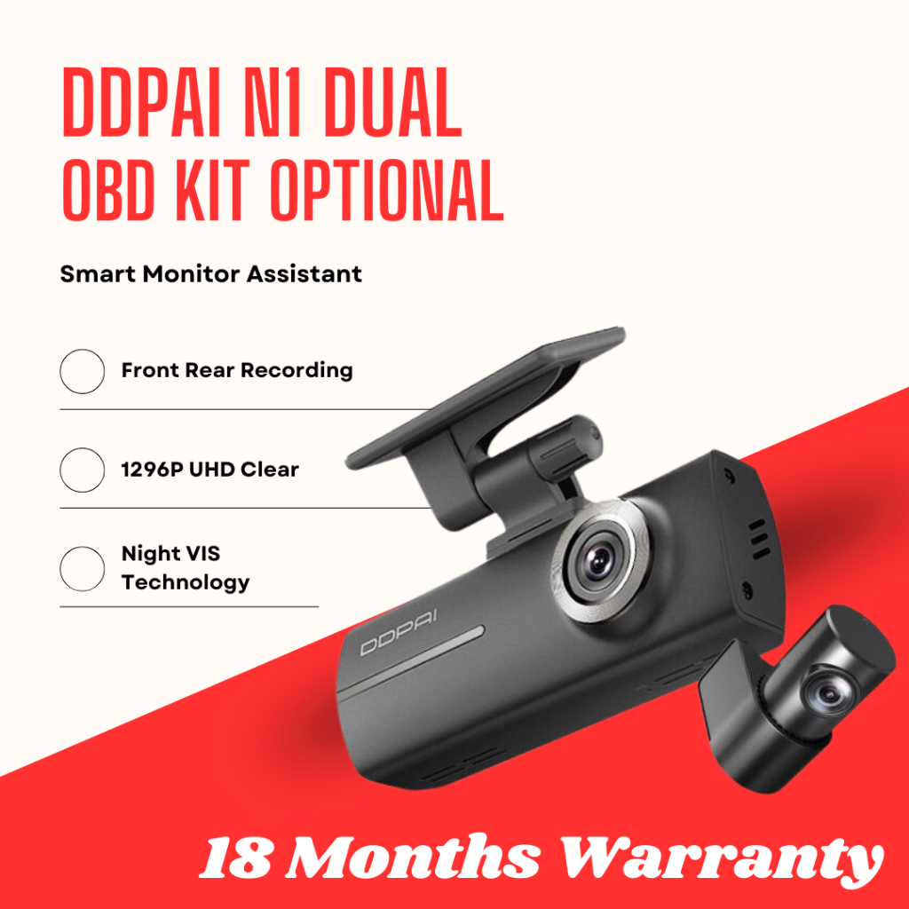 DDPAI Dash Cam N1 Dual | 1296P Front + 1080P Rear | Dual Channel ...