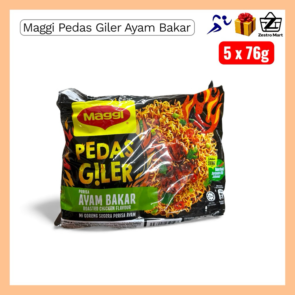 Maggi Pedas Giler | Perisa Ayam Bakar | 5 Pack x 76g | Mee Goreng ...