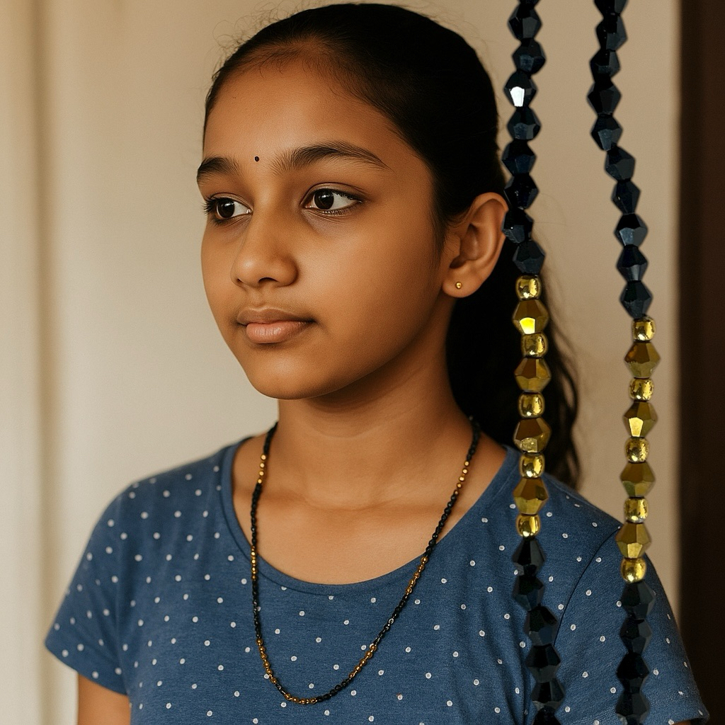 🖤 Elegant Black & Gold Beaded Chain – Simple Traditional Design for ...