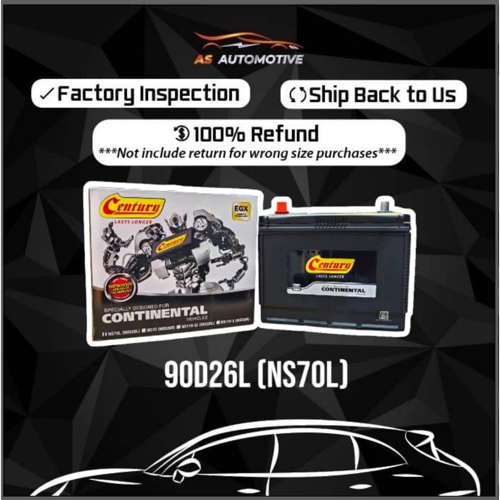 NS70L (MF) | 90D26L Battery CENTURY CONTINENTAL Car Battery - SUBARU ...