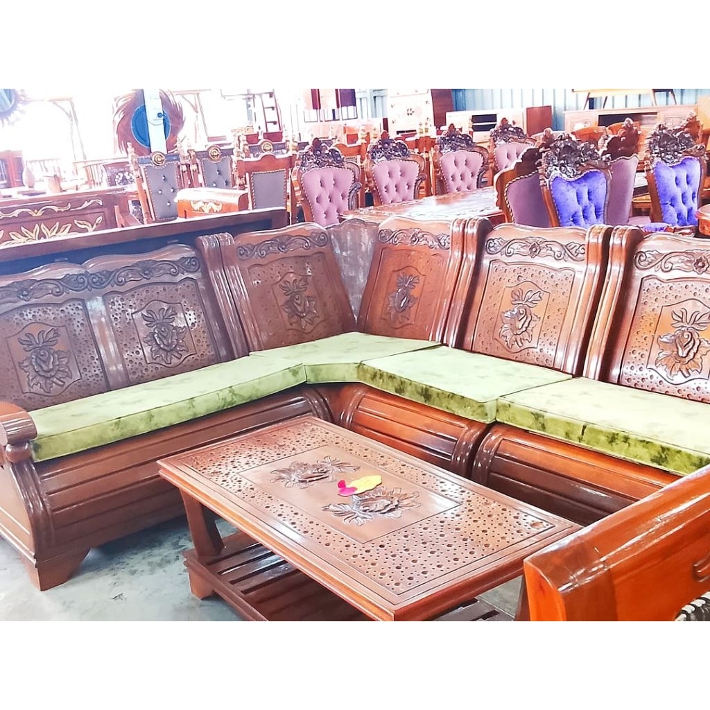 CLEAR STOK SET KERUSI JATI L SHAPE TEAK WOOD | Shopee Malaysia