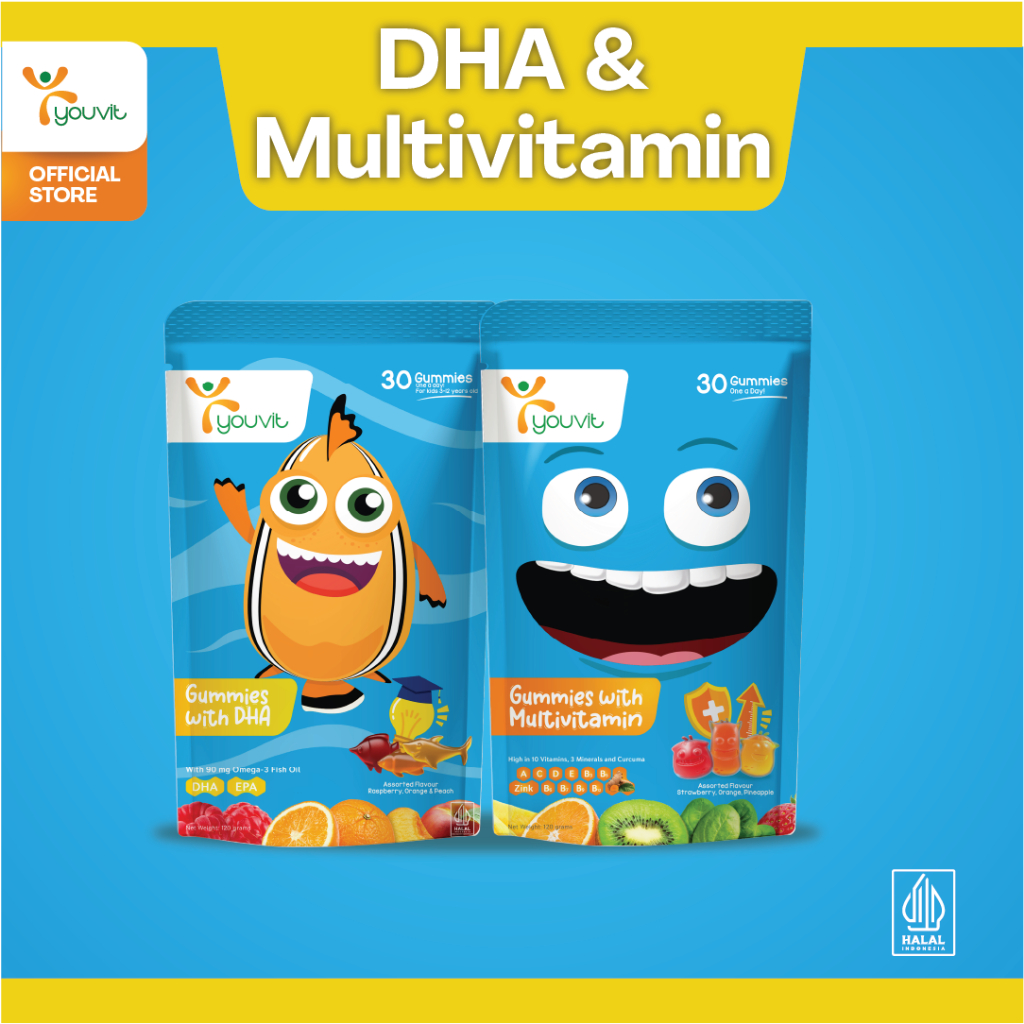 Youvit Kids DHA Gummy 30 Days (30 Pcs) & Kids Multivitamin Gummy 30 ...