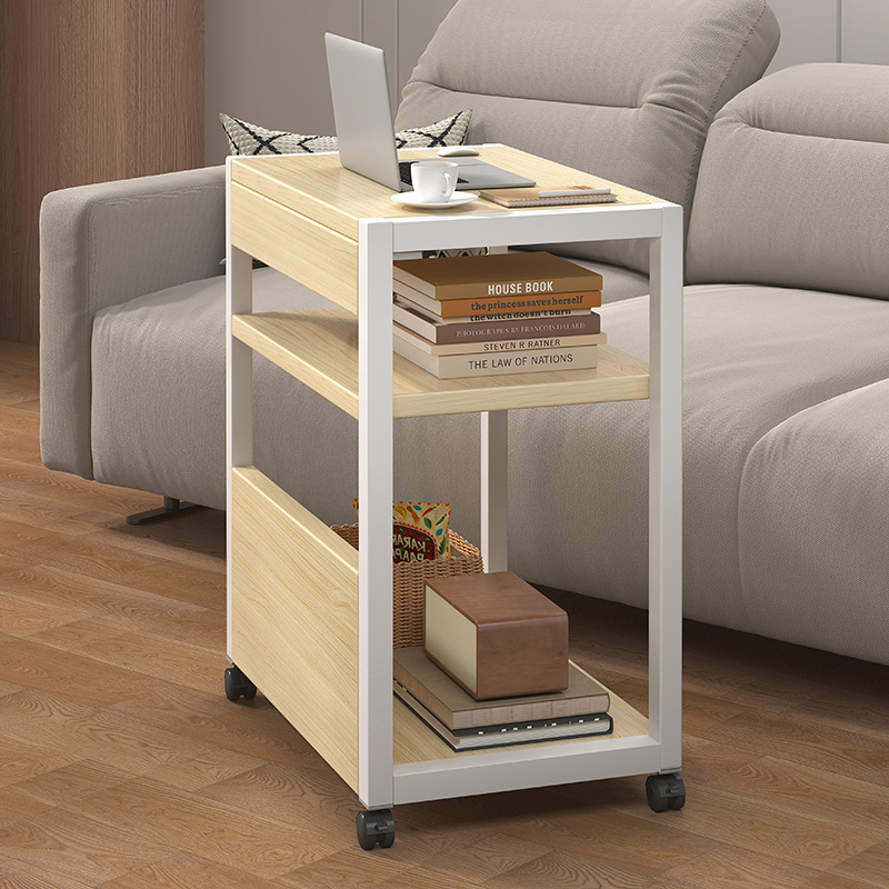 Home Sofa Side Movable Wheeled Storage Rack Living Room Book Document ...
