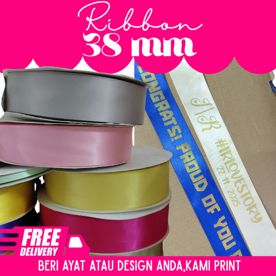 3.8cm CUSTOM RIBBON 1meter 1 yard 91cm reben, riben happy birthday ...