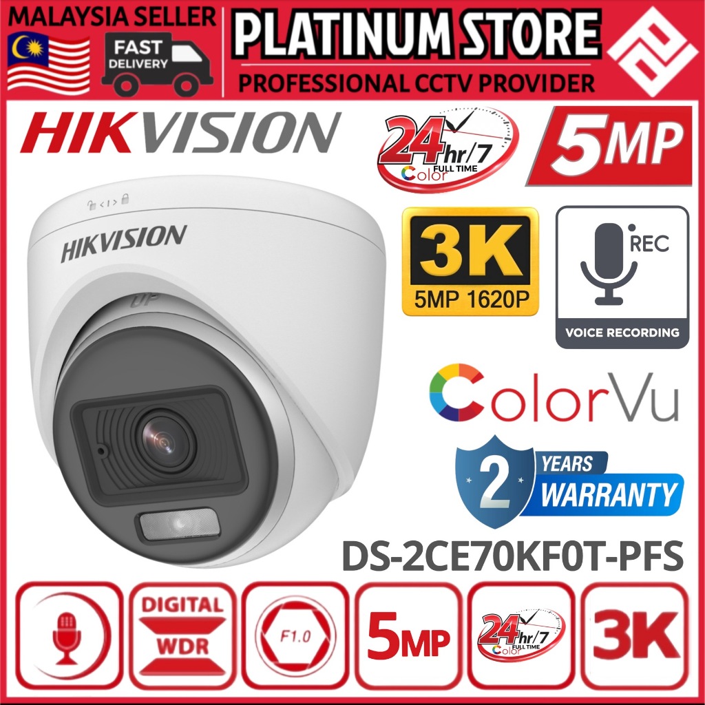 HIK HIKVISION 5MP DS-2CE70KF0T-PFS COLORVU Audio Mic Voice Record ...