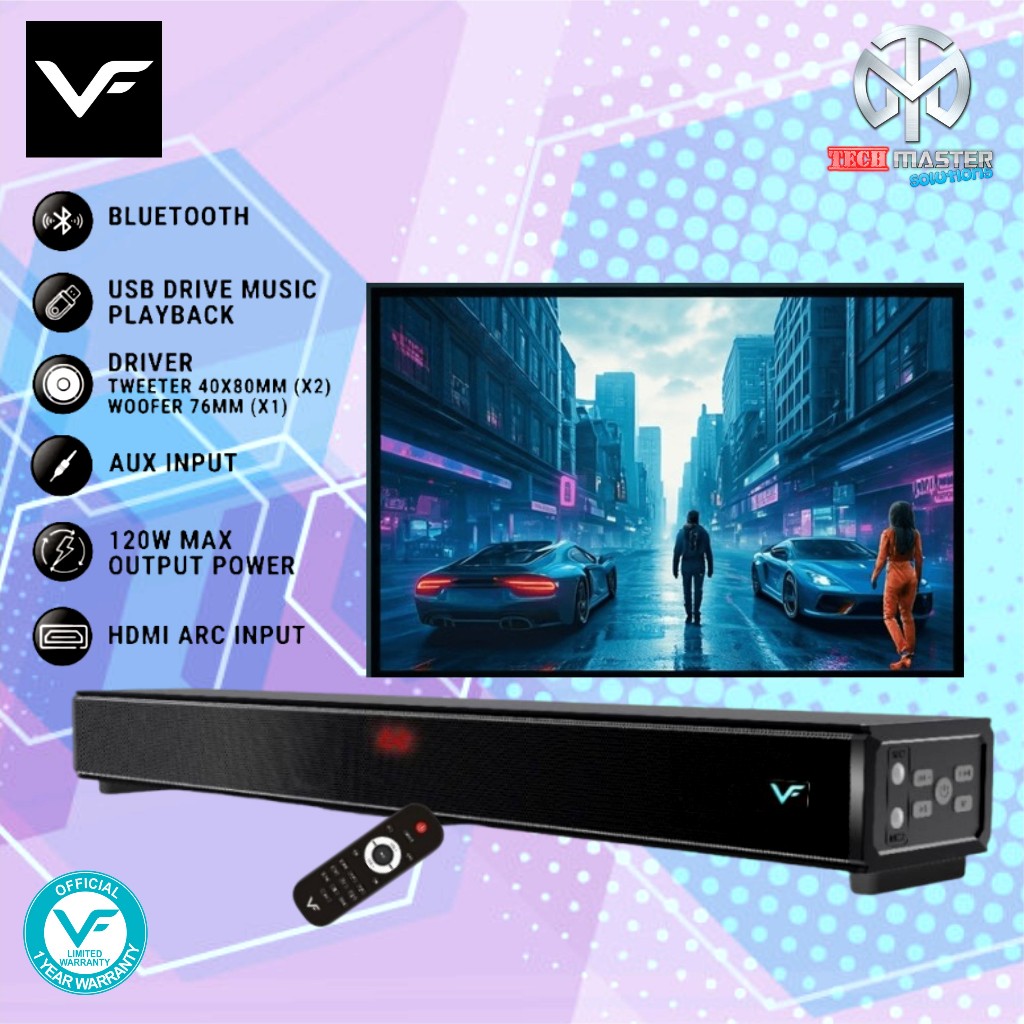 Vinnfier VF Hyperbar 2200 120W 2.1 Karaoke Bluetooth Soundbar with HDMI ...