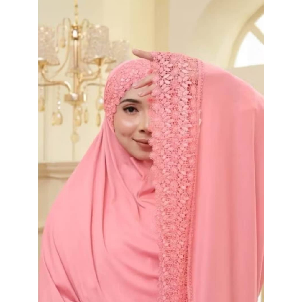 Telekung single lace cotton viscose hot viral fashion | Shopee Malaysia