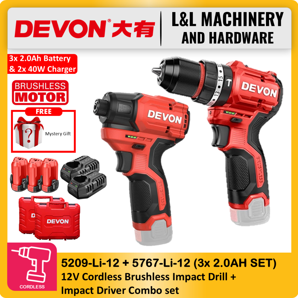 DEVON 5209-Li-12 + 5767-Li-12 12V Lithium-Ion Brushless Cordless Impact ...