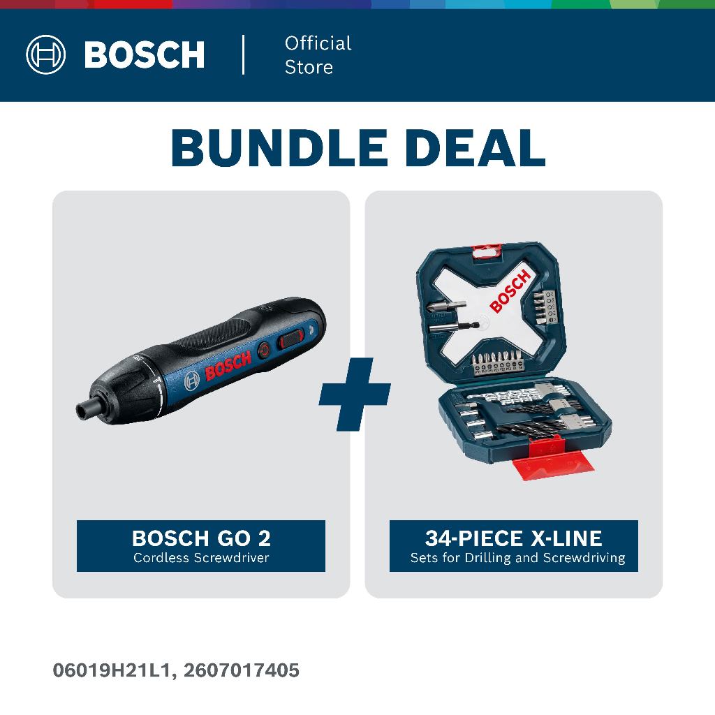 BOSCH [COMBO] GO 2 Solo Smart Screwdriver + BOSCH 34 Pcs X-Line Classic ...