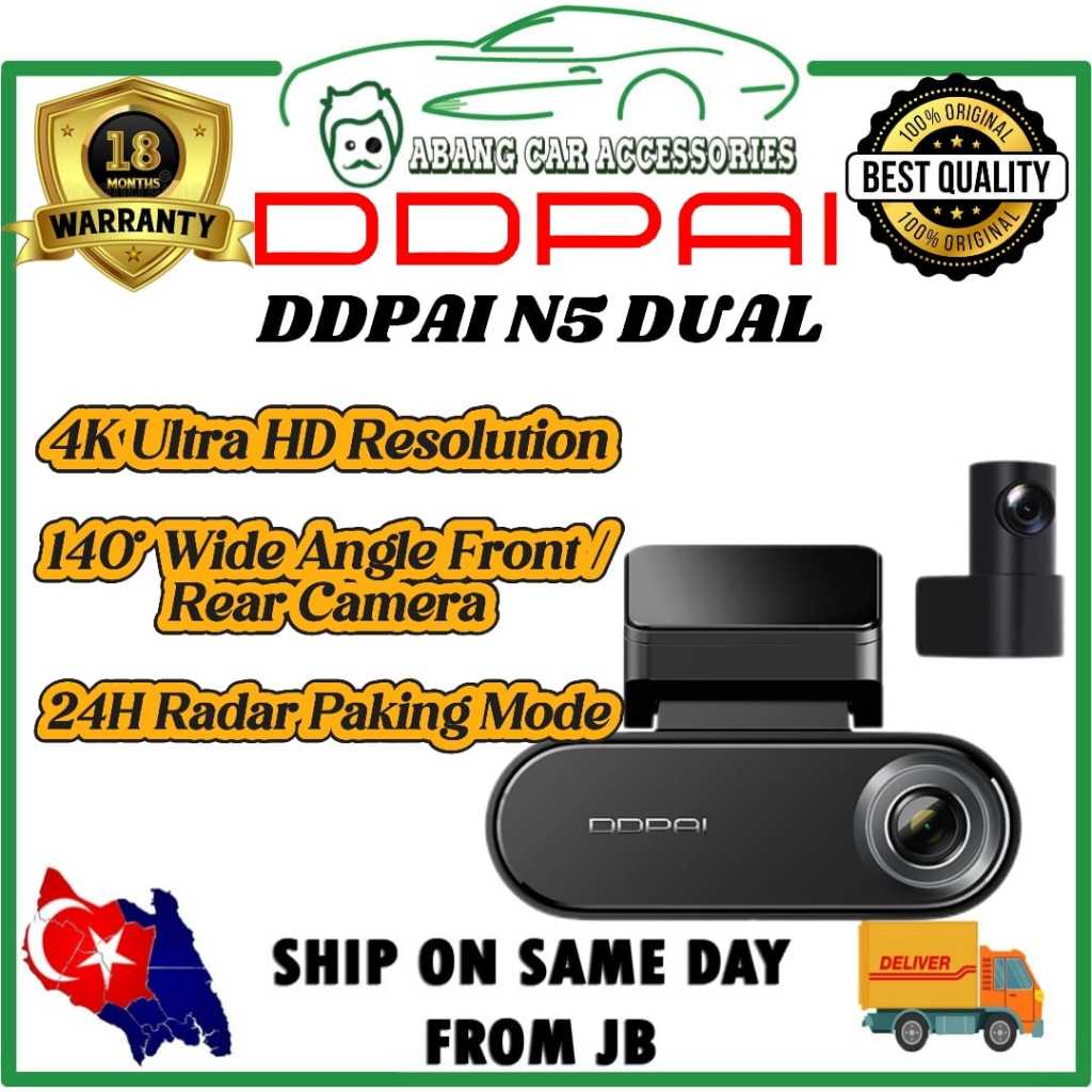 DDPAI N5 4K Ultra HD Dashcam Kereta | Dual Front & Rear | GPS + AI ...