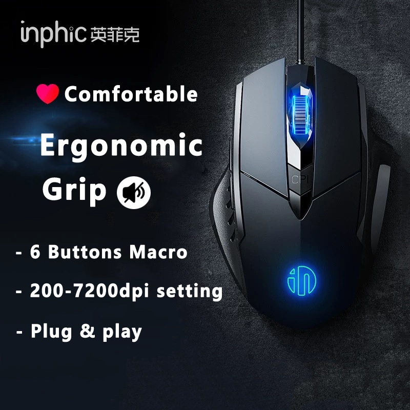Inphic W1 Wired Gaming Mouse 200-8800DPI Optical Mice 6 Programmable ...