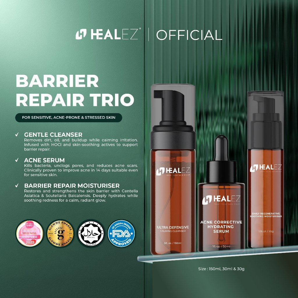 HEALEZ Barrier Repair Trio Set - Hydrating Serum (30ml), Cleanser ...
