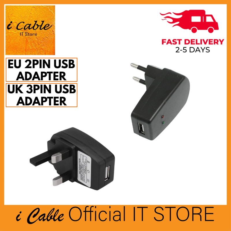 UK EU 2Pin 3Pin DC 5V 0.5A USB Power Adapter Charger for USB Hub ...