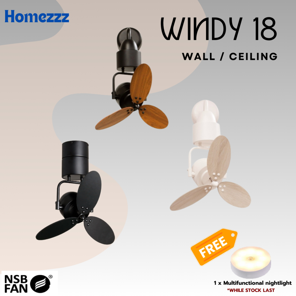 NSB FAN WINDY 18W / WINDY 18C 18 Inch DC Motor 3 Wood Blades Wall ...