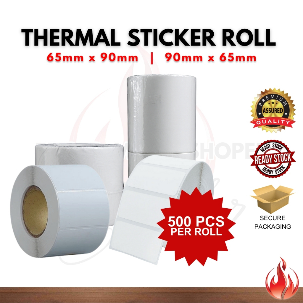 Thermal Label Waybill Sticker Roll (65mm x 90mm/ 90mm x 65mm / 500pcs ...