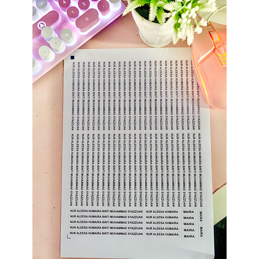 STICKER NAMA TRANSPARENT/STICKER NAMA WHITE STICKER/ STICKER JADUAL ...